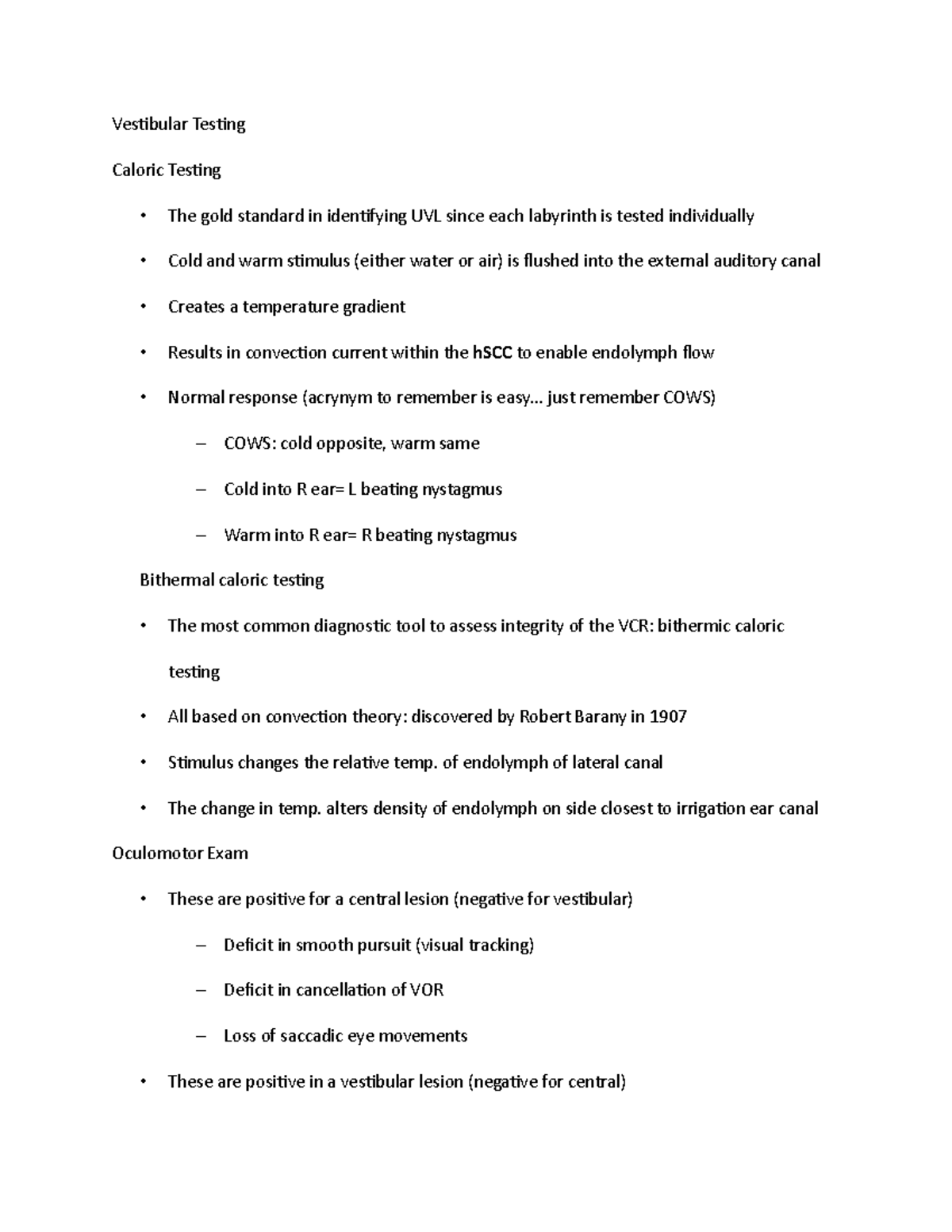 Bio101 Vestibular Testing - Vestibular Testing Caloric Testing - The ...