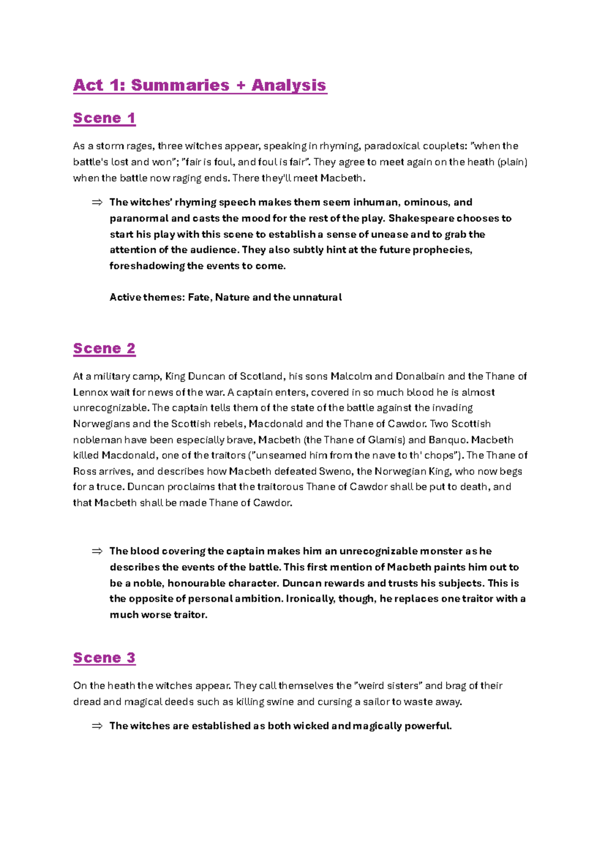 Macbeth Notes (Act 1-2) - Act 1: Summaries + Analysis Scene 1 As a ...