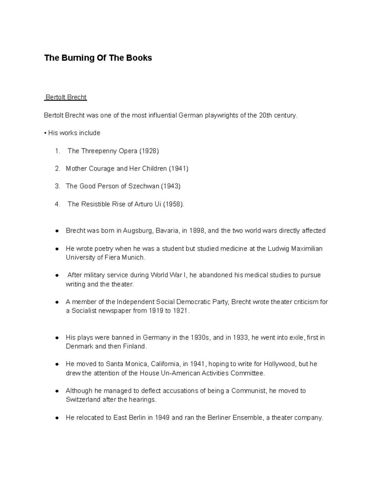 The Burning Of The Books - The Burning Of The Books Bertolt Brecht ...