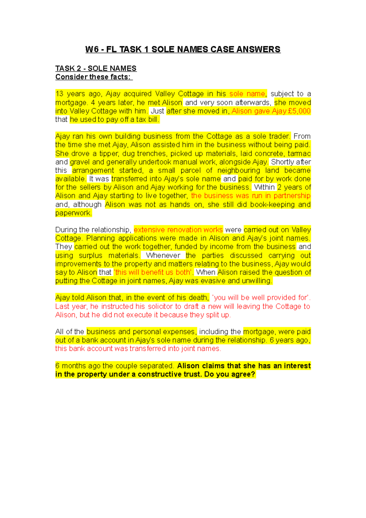 SOLE NAME CASE - SOLE NAME CASE - W6 - FL TASK 1 SOLE NAMES CASE ...