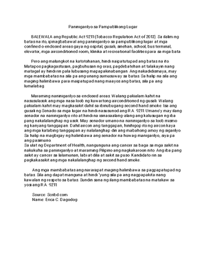 293908291 Halimbawa Ng Editoryal - Paninigarilyo sa Pampublikong Lugar ...