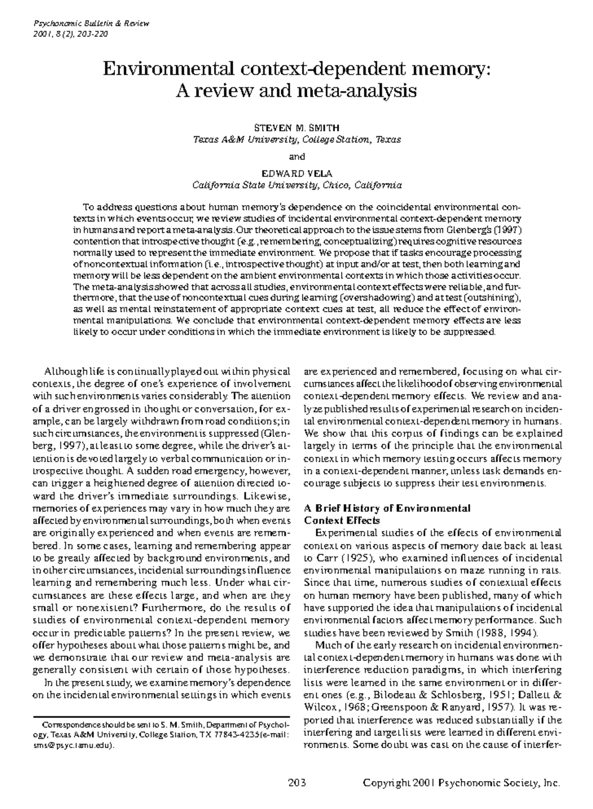 Environmental context dependent memory - Psychonomic Bulletin & Review ...
