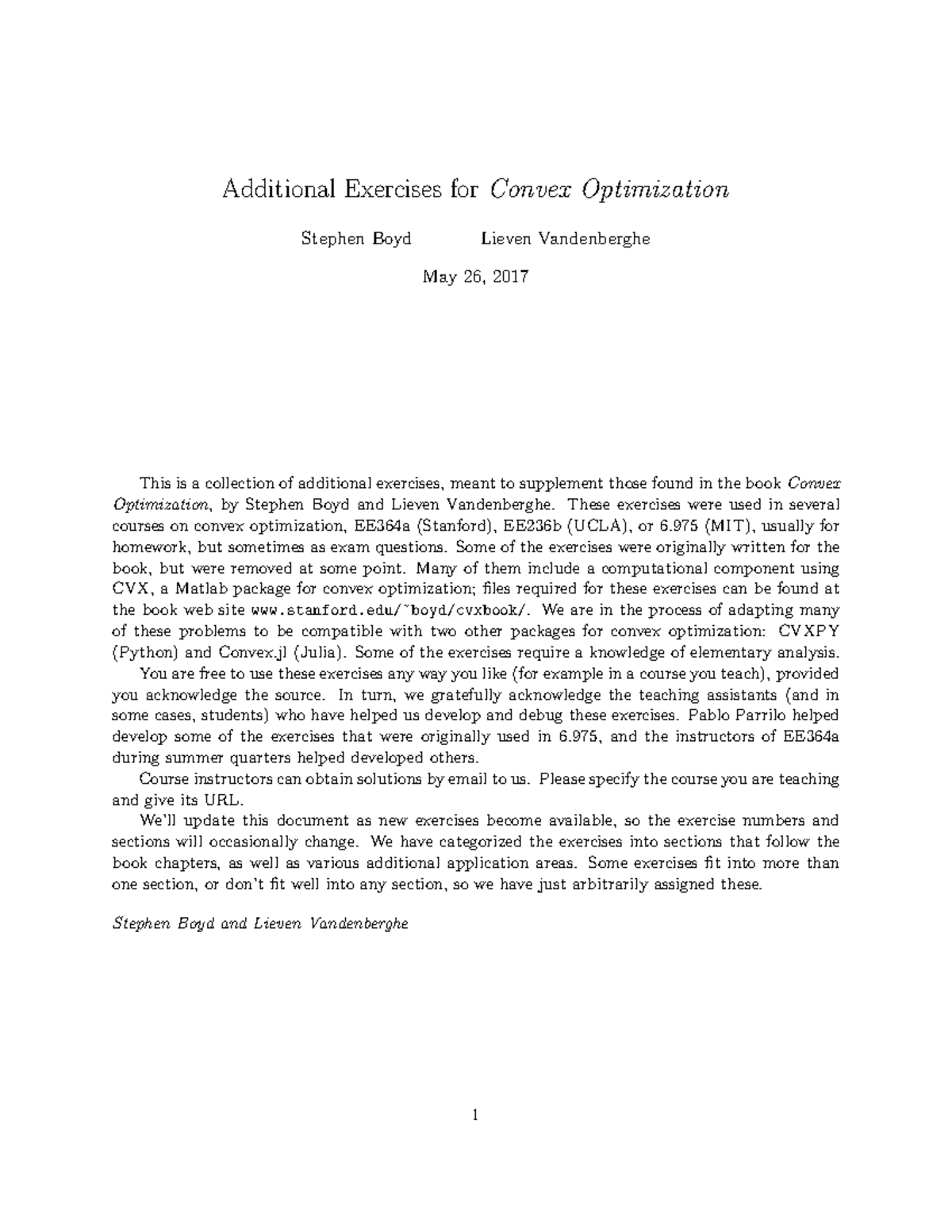 Bv cvxbook extra exercises - Additional Exercises for Convex ...