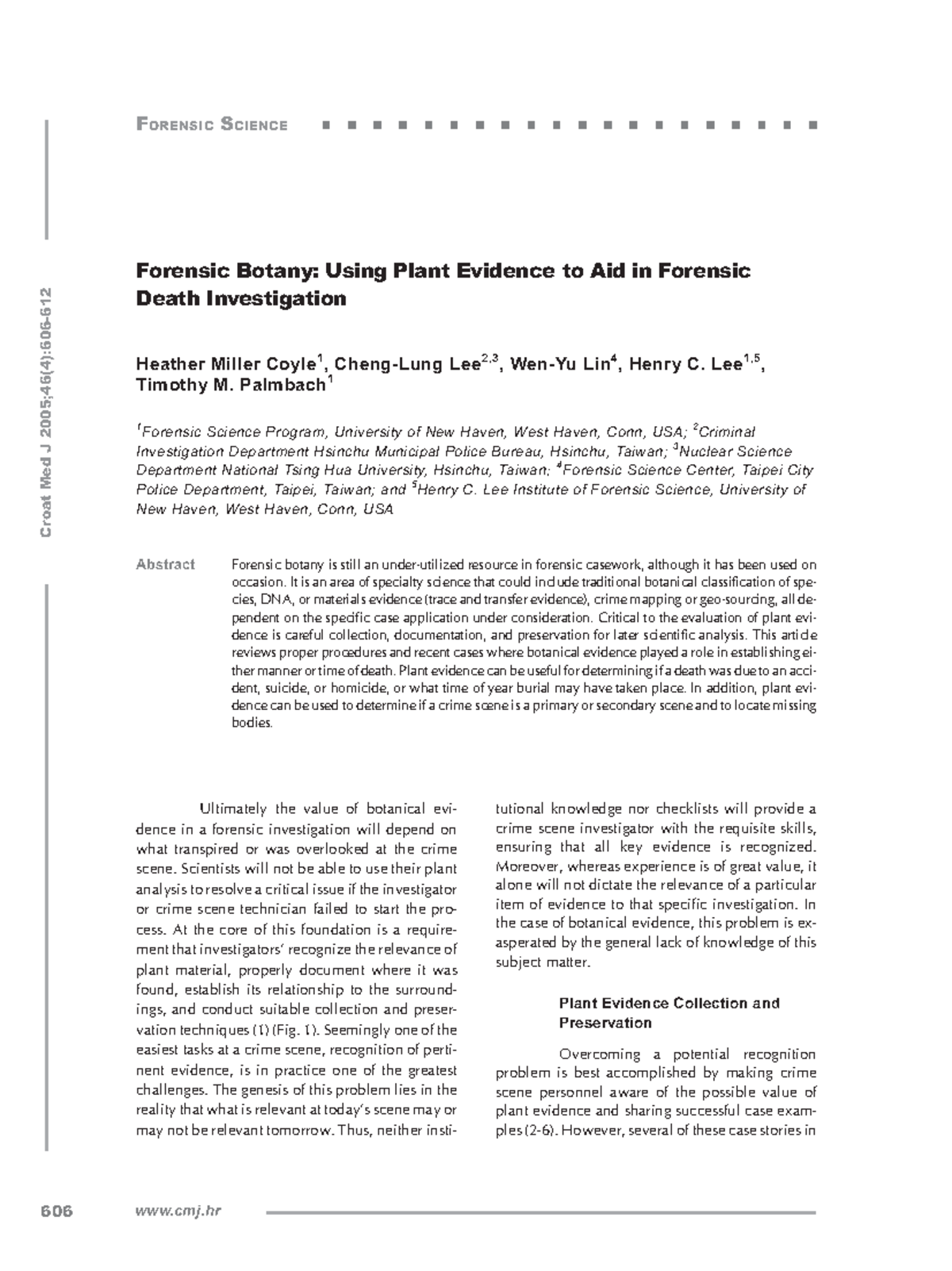 Coyle et al 2005 - Work for the class - Forensic Botany: Using Plant ...
