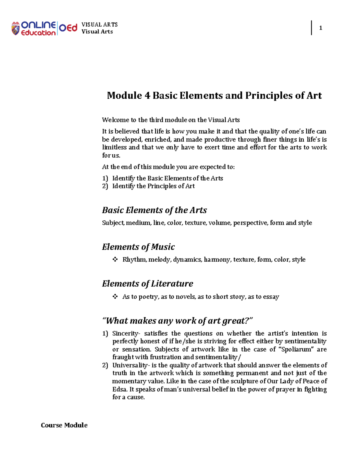 Week 3-4 - Module 4 Basic Elements and Principles of Art - VISUAL ARTS ...