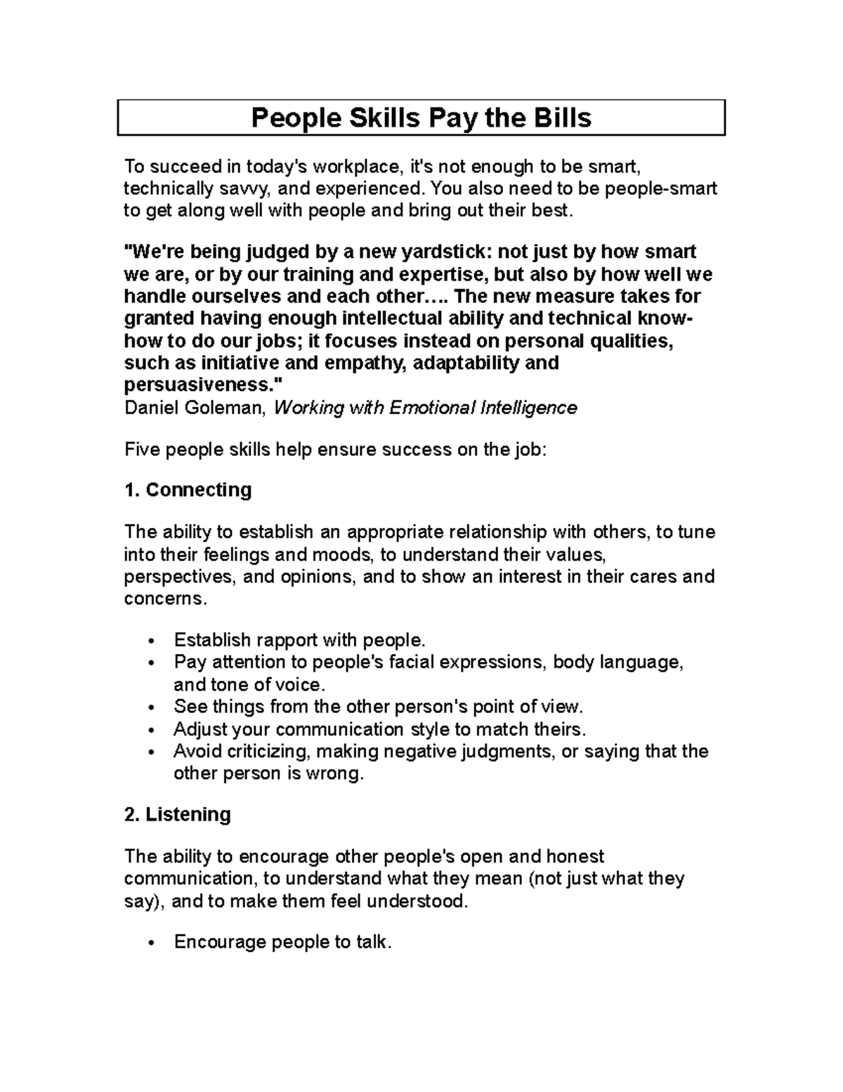 People Skills Pay the Bills - You also need to be peoplesmart to get ...