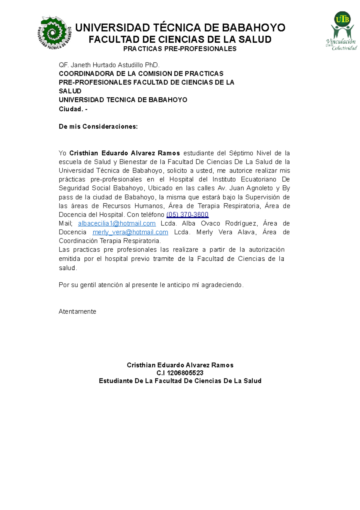 Certificado - ergerg - UNIVERSIDAD TÉCNICA DE BABAHOYO FACULTAD DE ...