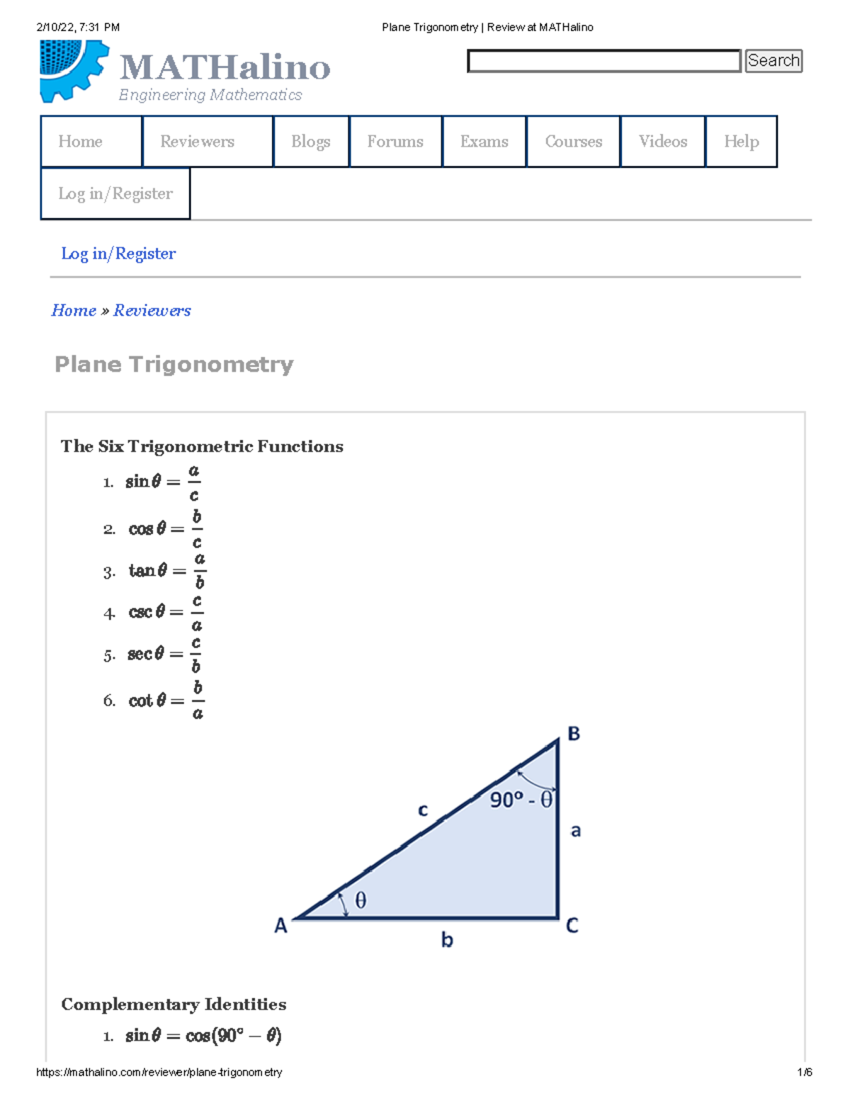 Plane Trigonometry Review at MATHalino - MATHalino Engineering ...