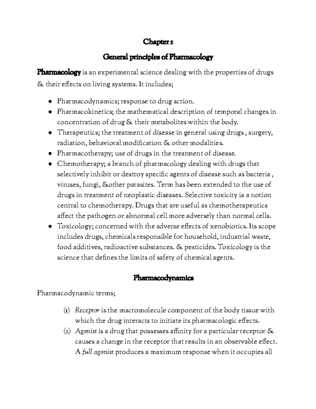 Chapter 1 - Chapter 1 General principles of Pharmacology Pharmacology ...