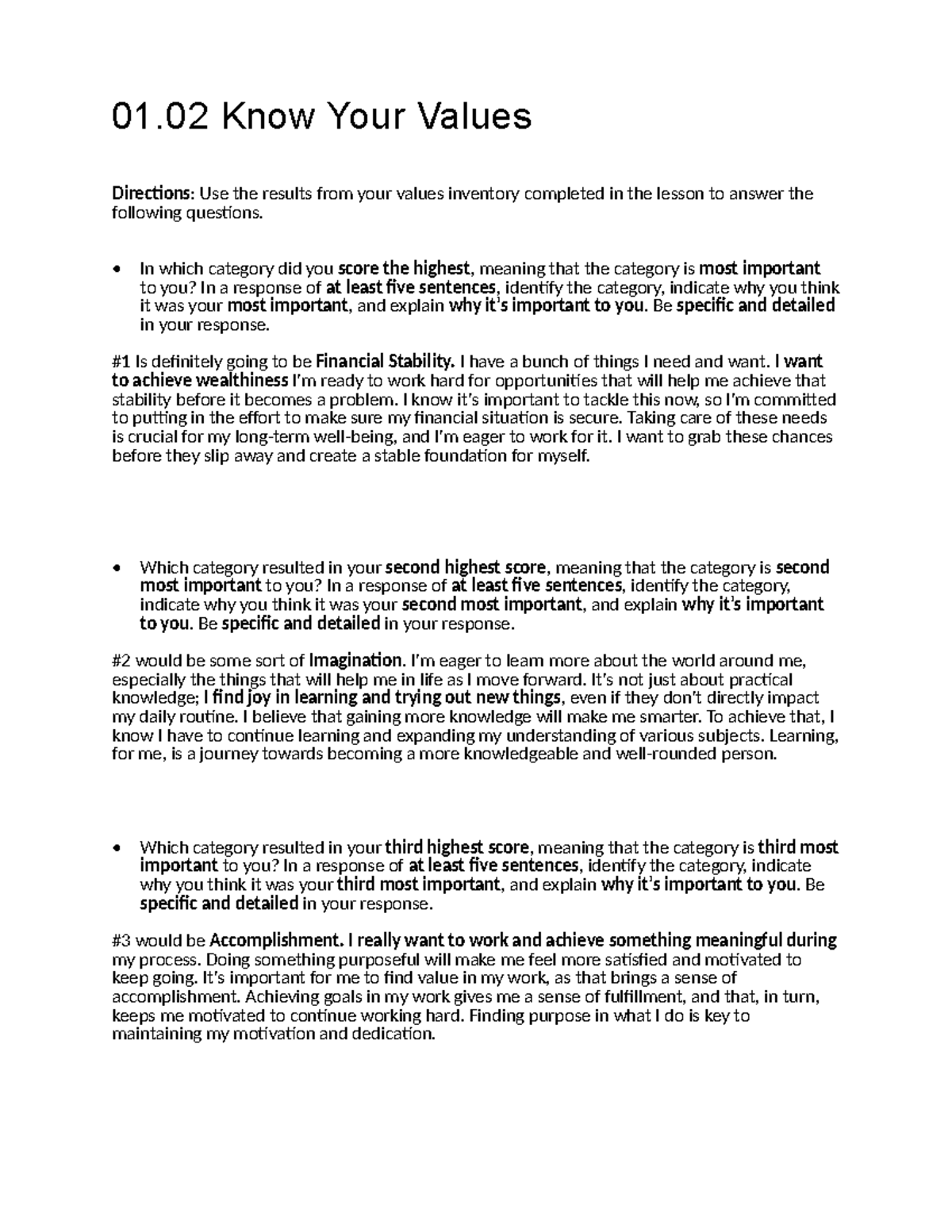 Know your values by TT - 01 Know Your Values Directions: Use the ...