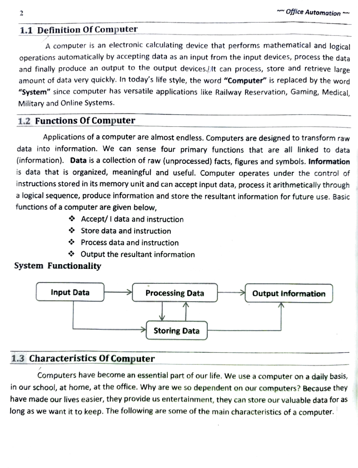 OA Scanned Notes - 2 Office Automation 1 Definition Of Computer A ...