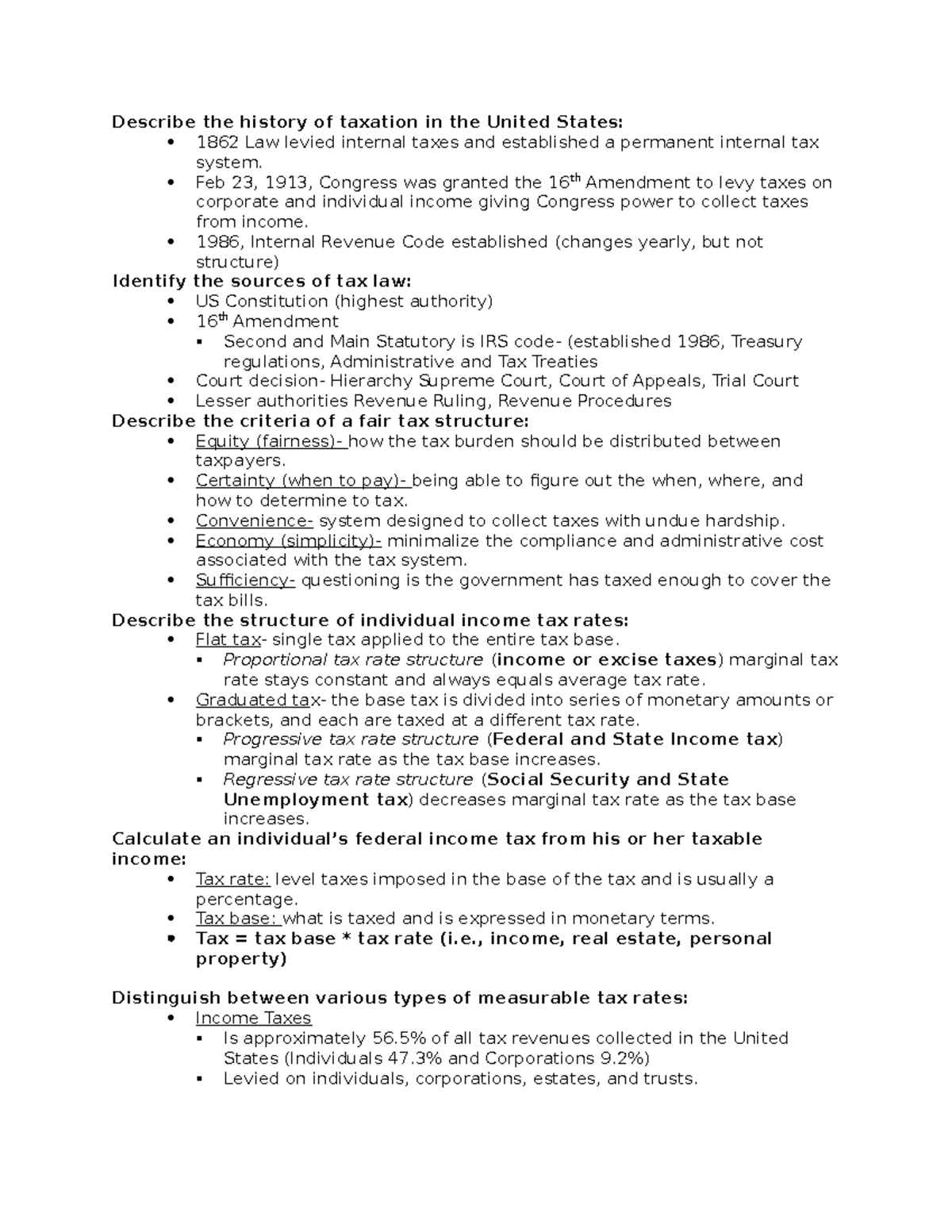 Taxation study guide - Describe the history of taxation in the United ...
