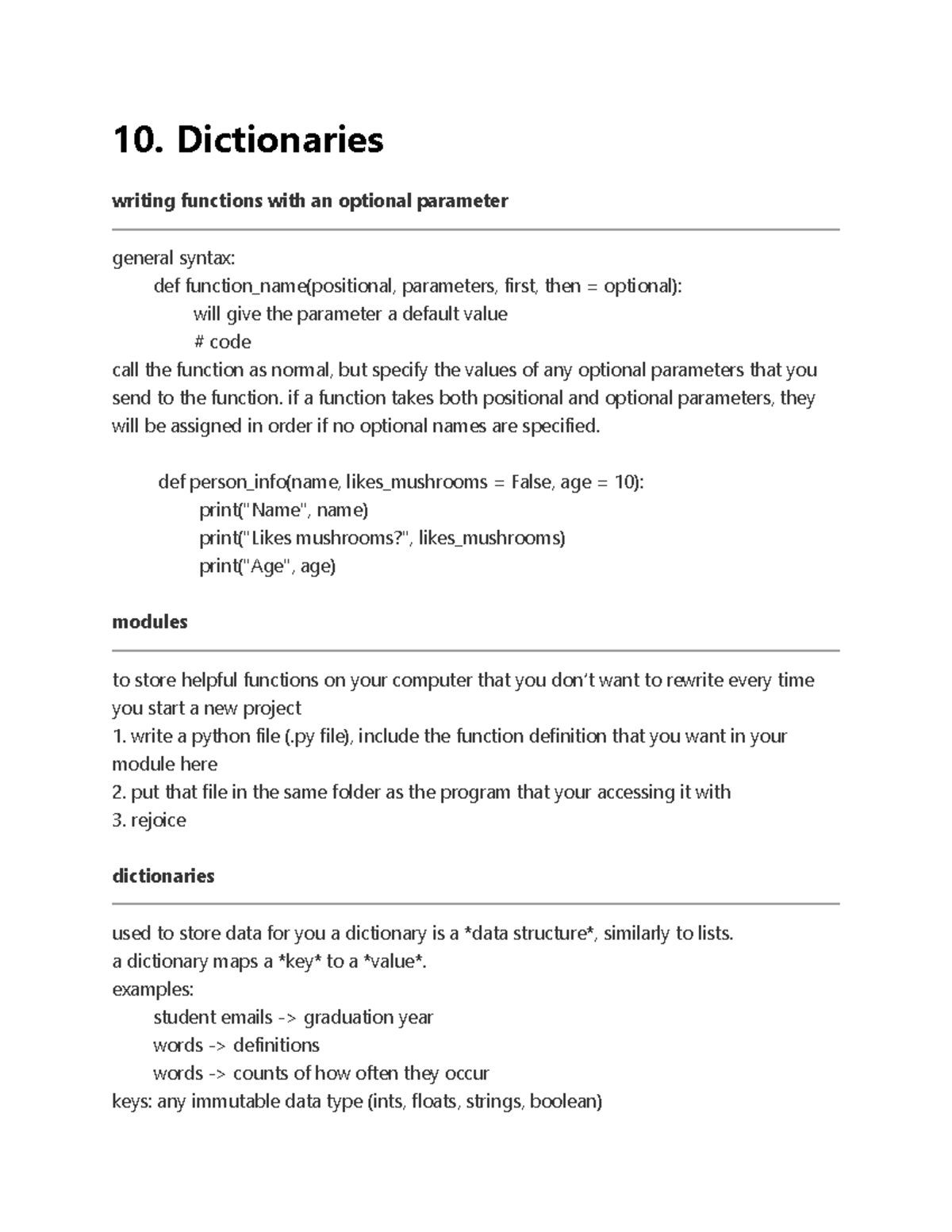 10. Dictionaries - Professor Felix Muzny - 10. Dictionaries writing ...