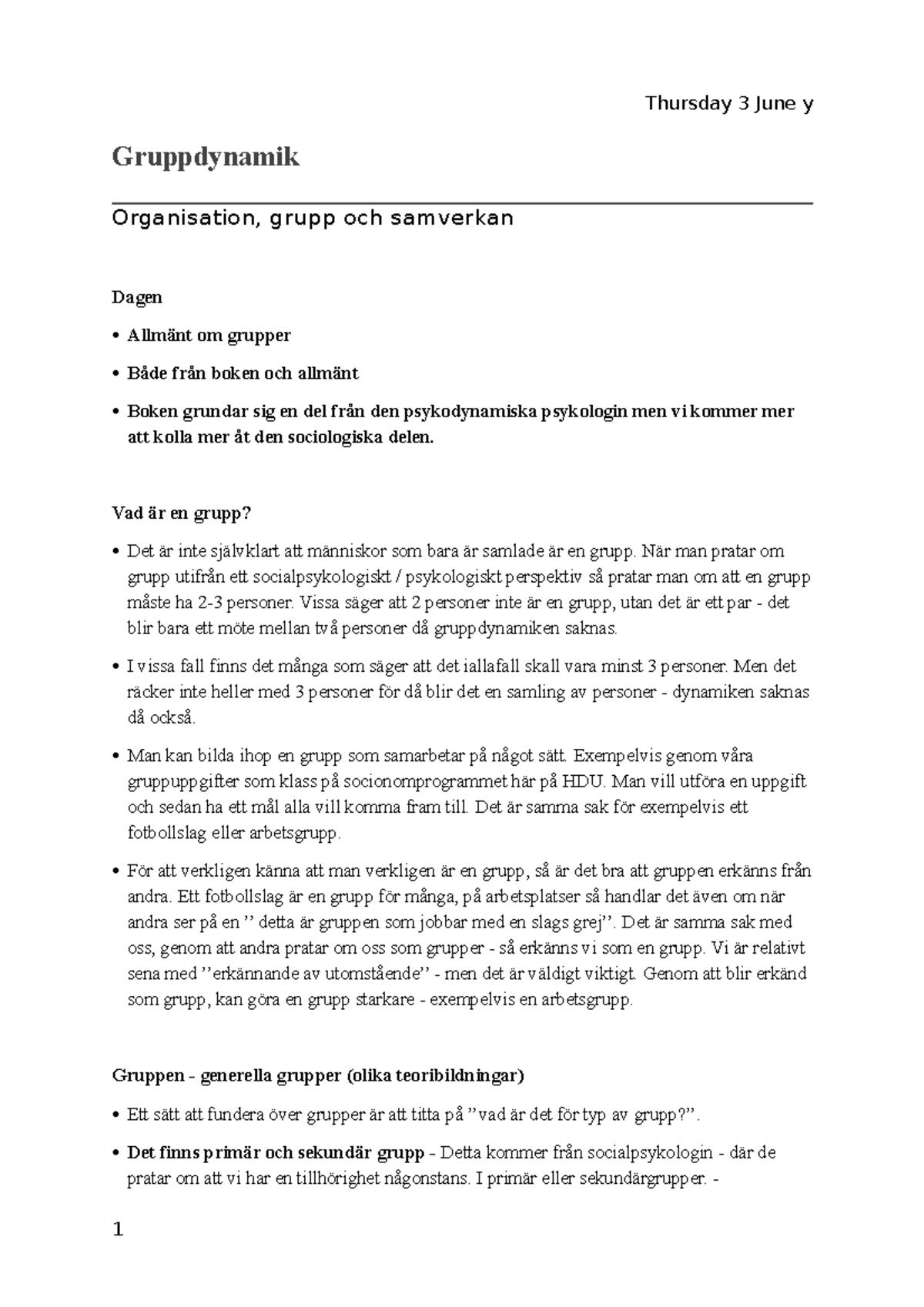 FÖ:3 - Gruppdynamik - föreläsningsanteckningar 3 - Gruppdynamik ...