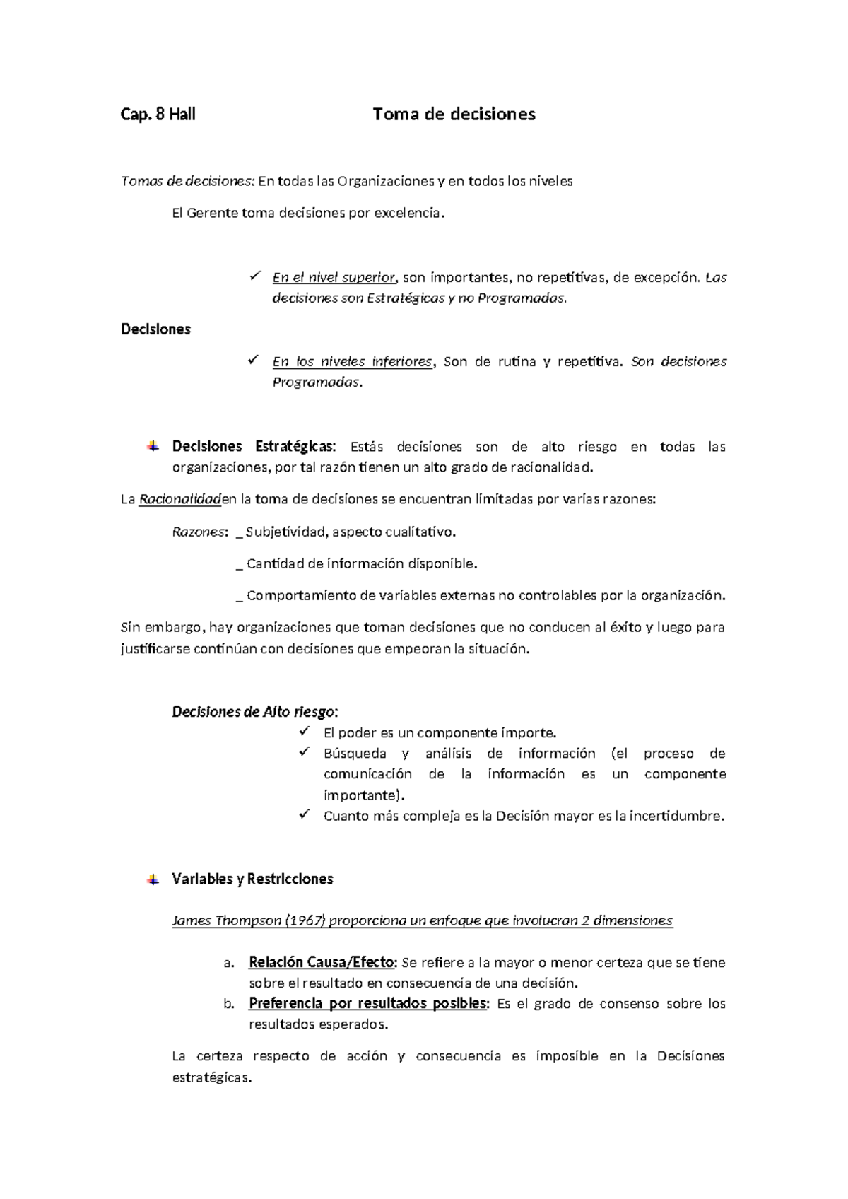 Cap 8 Hall Toma de decisiones mapa conceptual - Cap. 8 Hall Toma de decisiones Tomas de ...