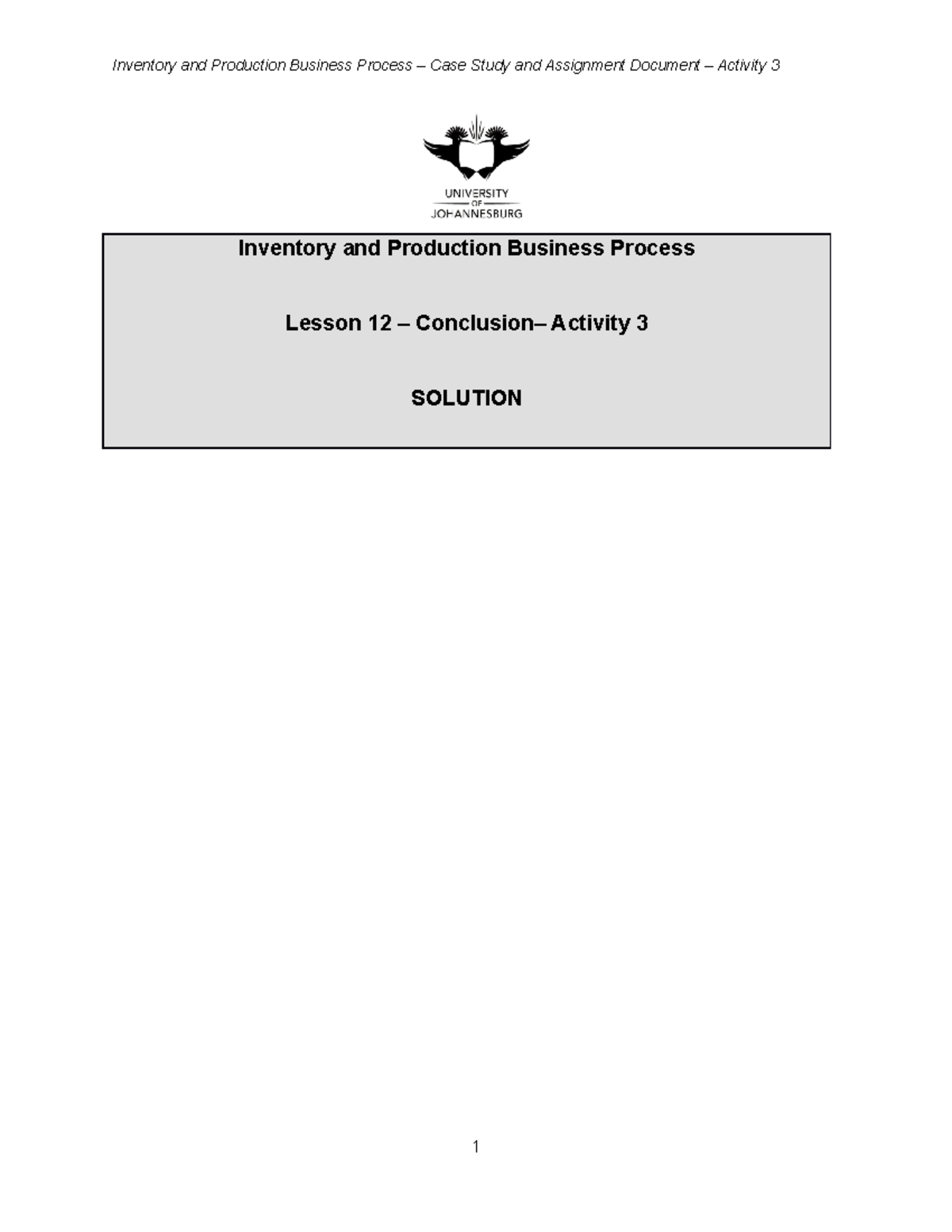 Inventory and Production - Activity 3 - Solution - Inventory and ...