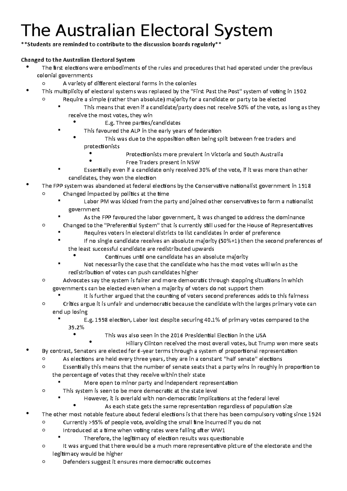 POIR1010 W7L1 - Detailed lecture notes - The Australian Electoral ...