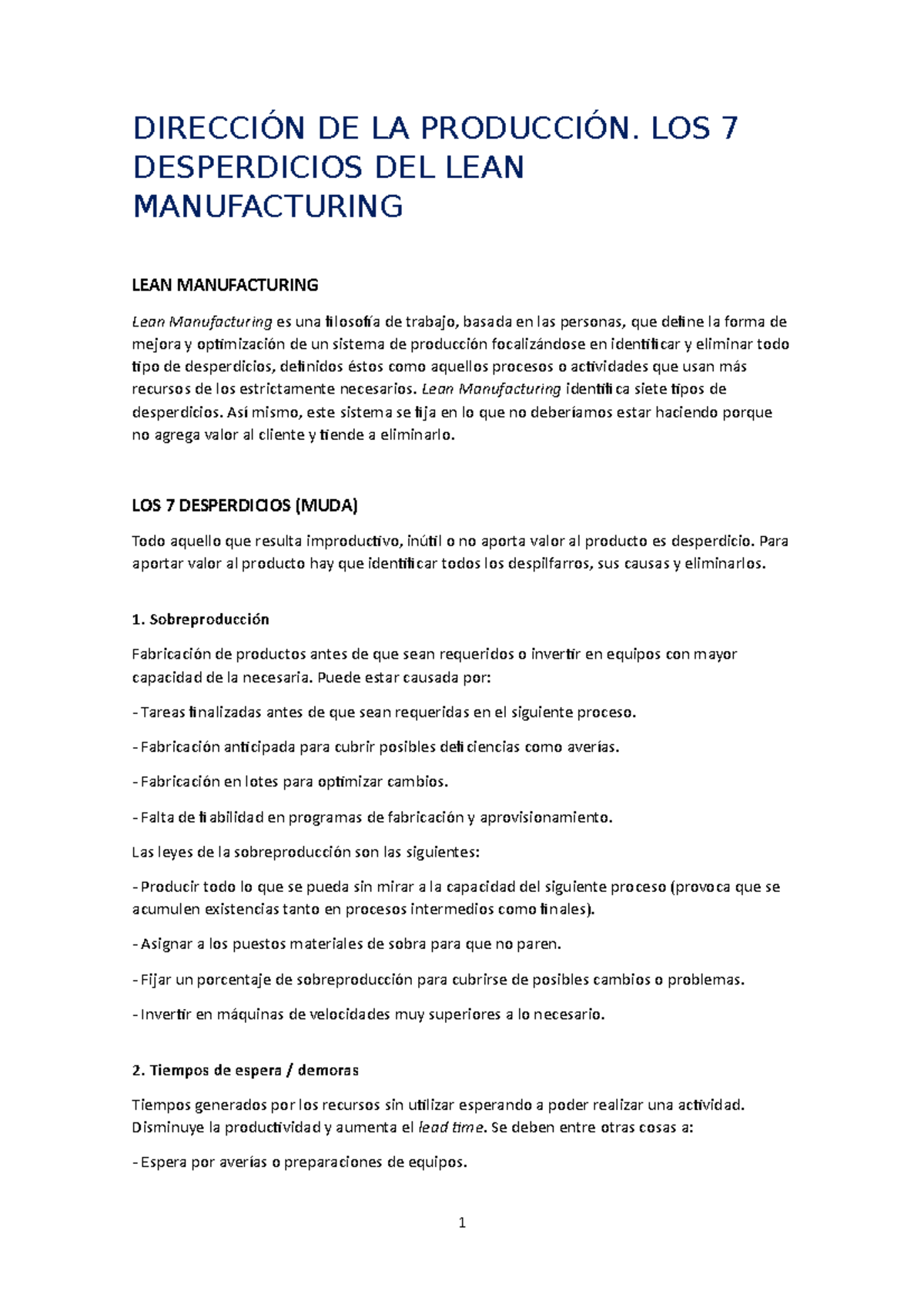 Lean manufacturing. Los 7 desperdicios - DIRECCIÓN DE LA PRODUCCIÓN ...