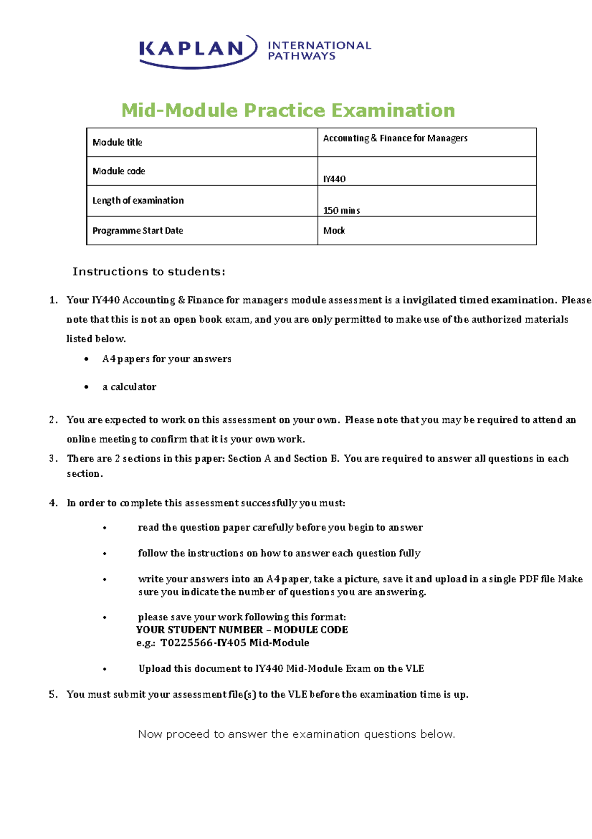 IY440 Mid Module Practice Exam AY 22-23 - Mid-Module Practice ...