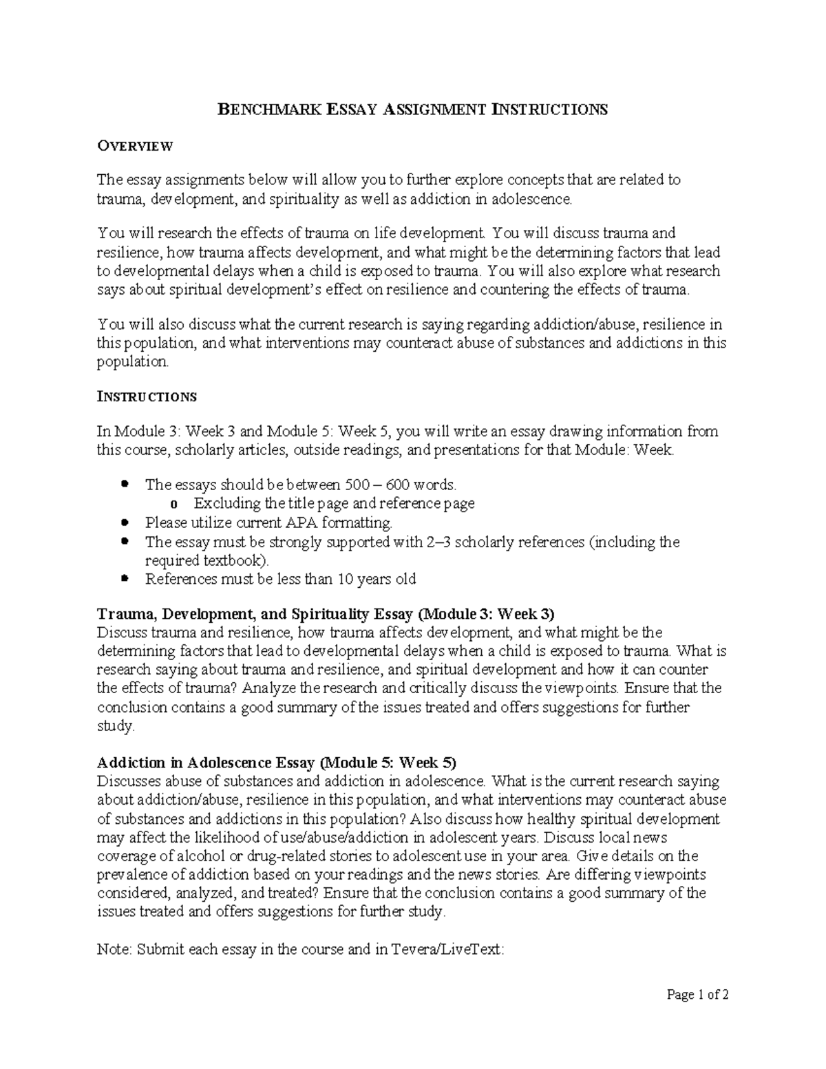 Benchmark Essay Assignment Instructions - BENCHMARK ESSAY ASSIGNMENT ...