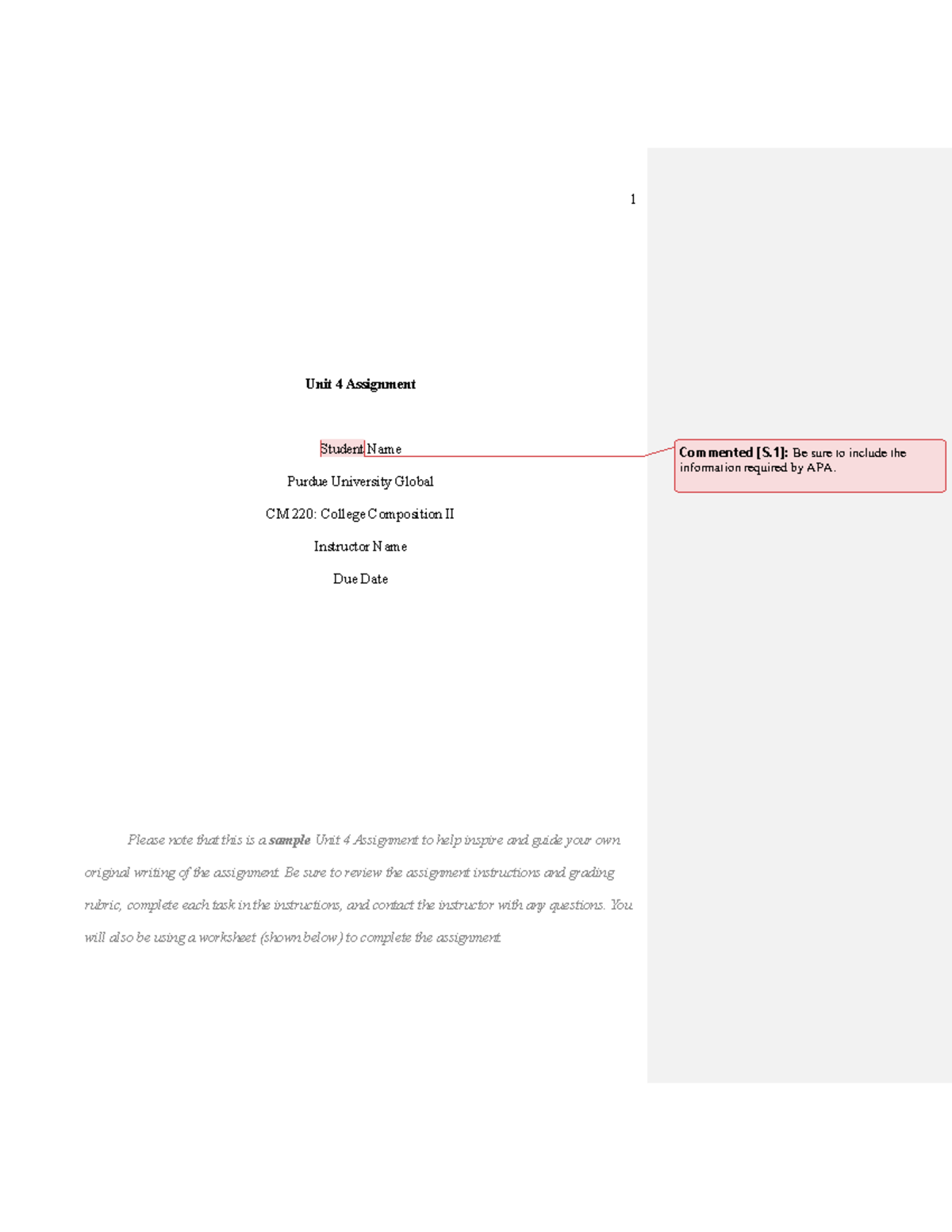 CM220 U4 Assignment - Unit 4 Assignment Student Name Purdue University Global CM 220: College ...