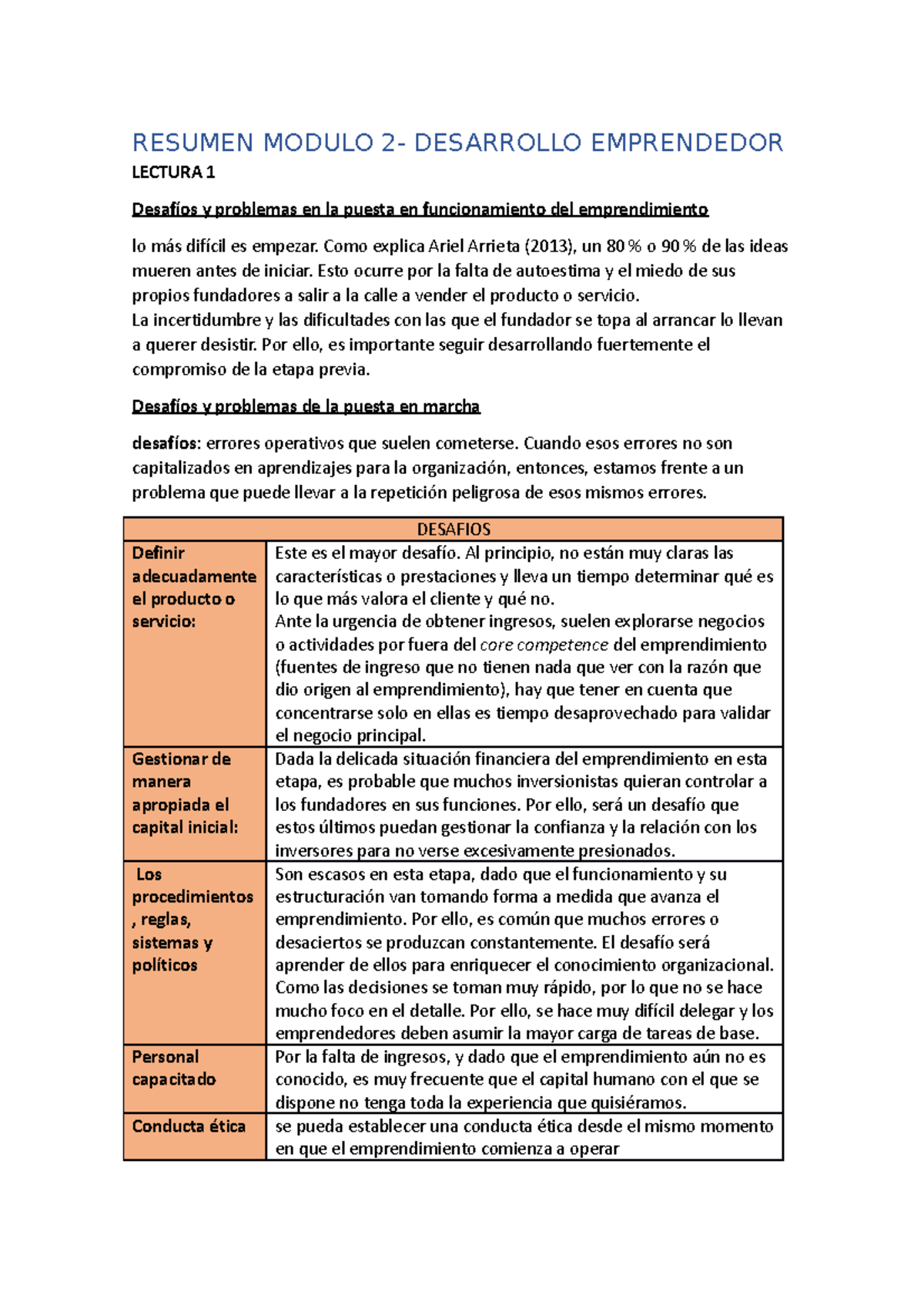 Resumen modulo 2 desarrollo emprendedor - RESUMEN MODULO 2- DESARROLLO EMPRENDEDOR LECTURA 1 ...