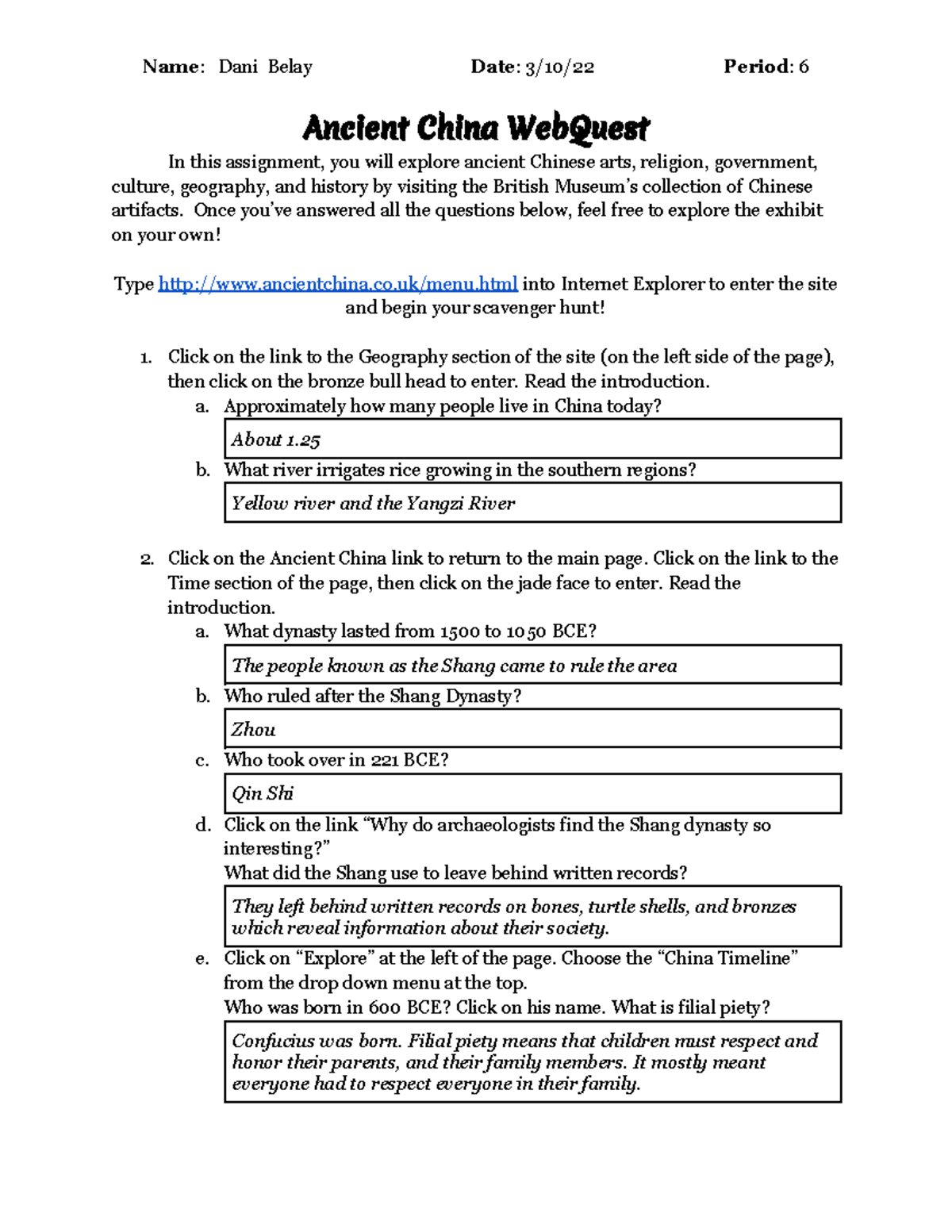 Belay, Dani Ancient China Web Quest Kennedy - Ancient China WebQuest In ...