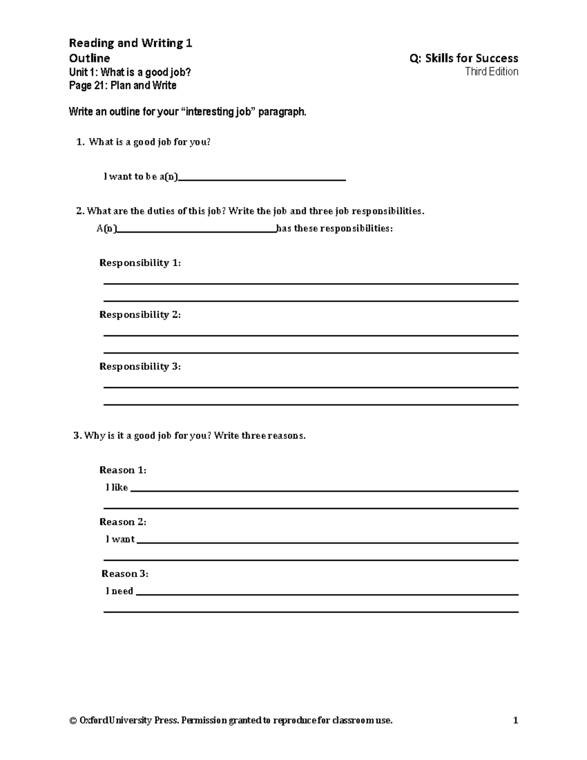 RW1 U01 Outline - Grammar reading - Reading and Writing 1 Outline Unit ...