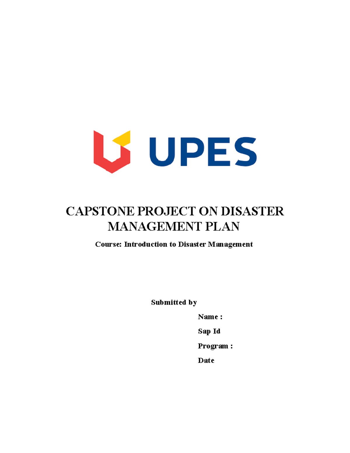 Capstone Project format - CAPSTONE PROJECT ON DISASTER MANAGEMENT PLAN ...