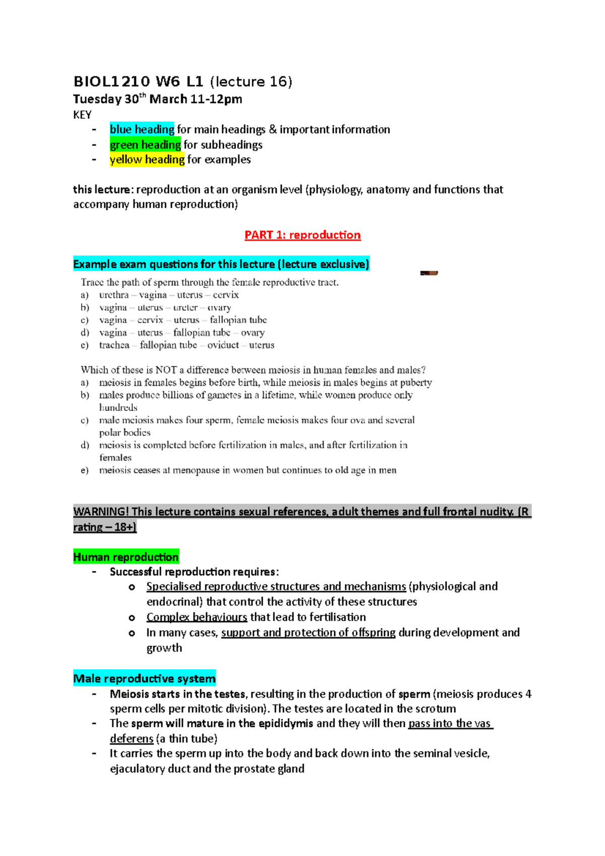 BIOL1210 W6 L1 - Reproduction at an organism level - BIOL1210 W6 L1 ...