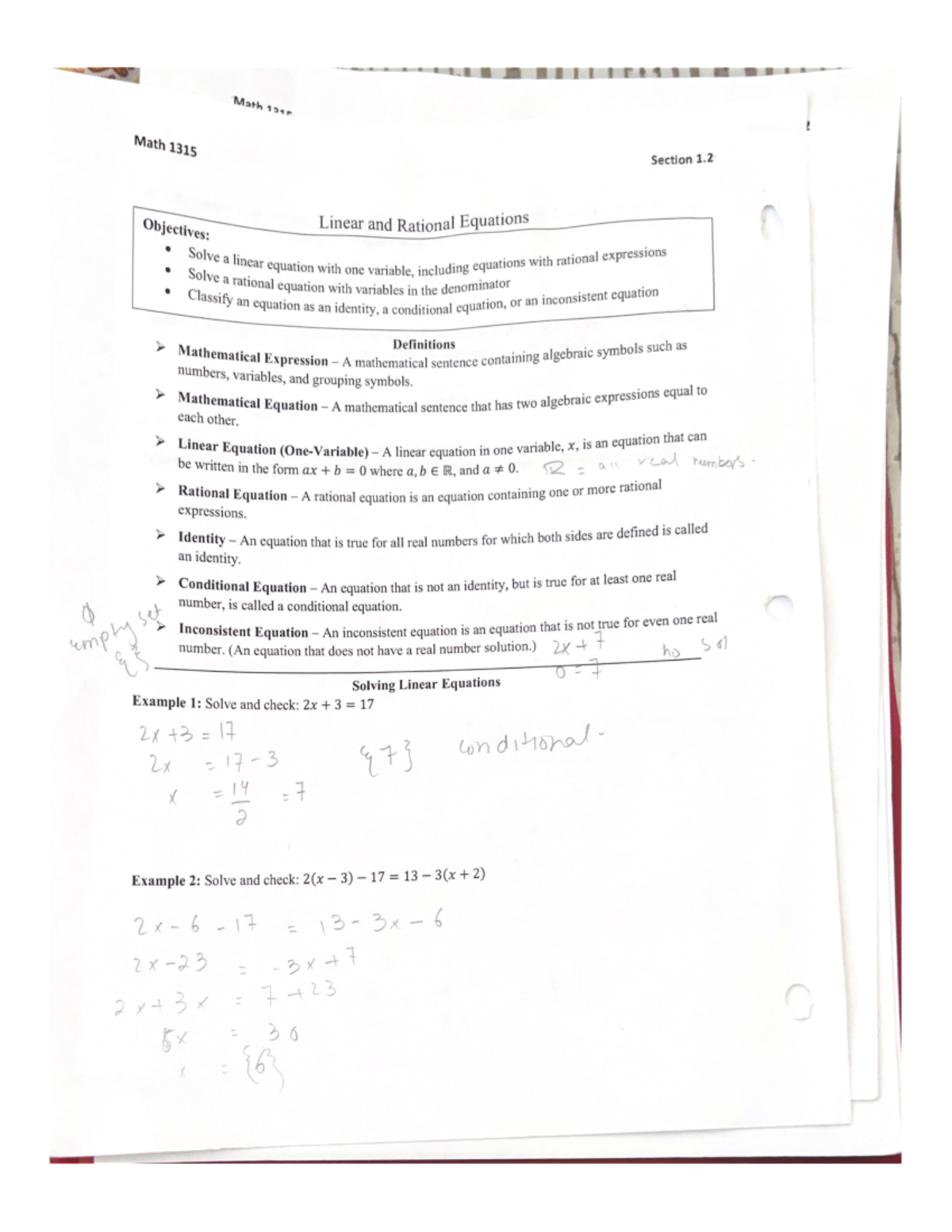 Linear and rational equations - MATH 1315 - Studocu