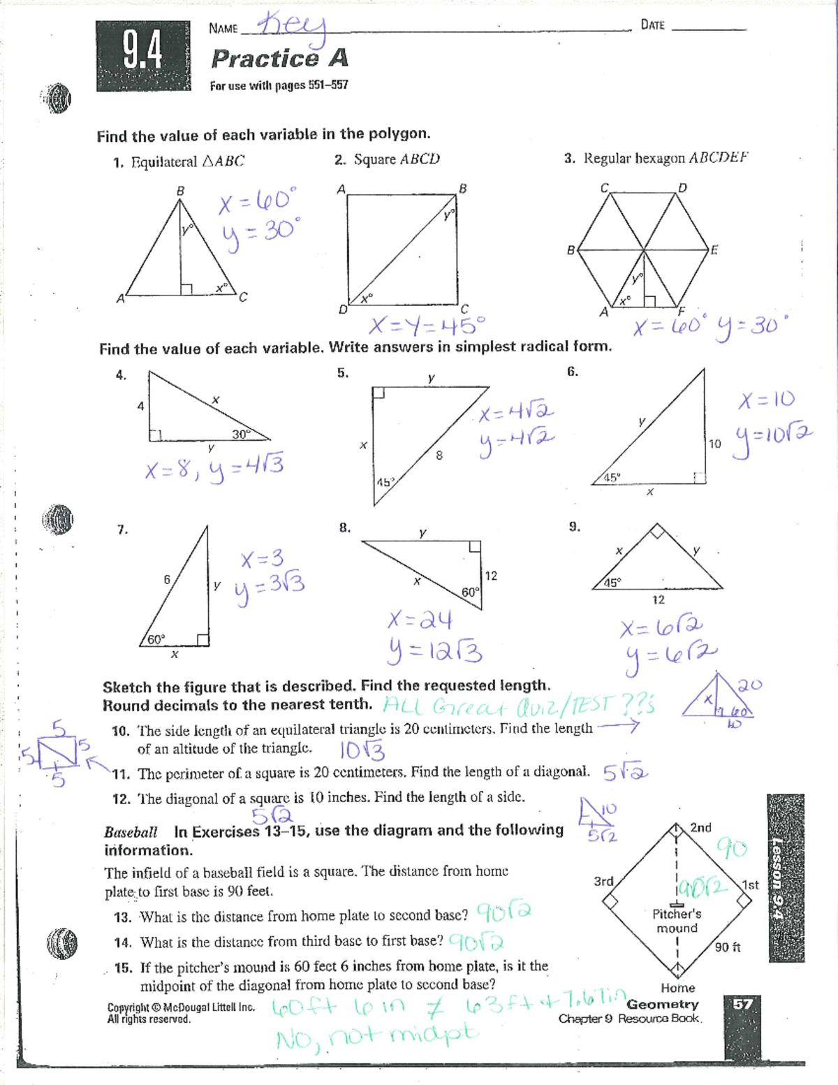 Special right triangles hw key - MAT 520 - Studocu