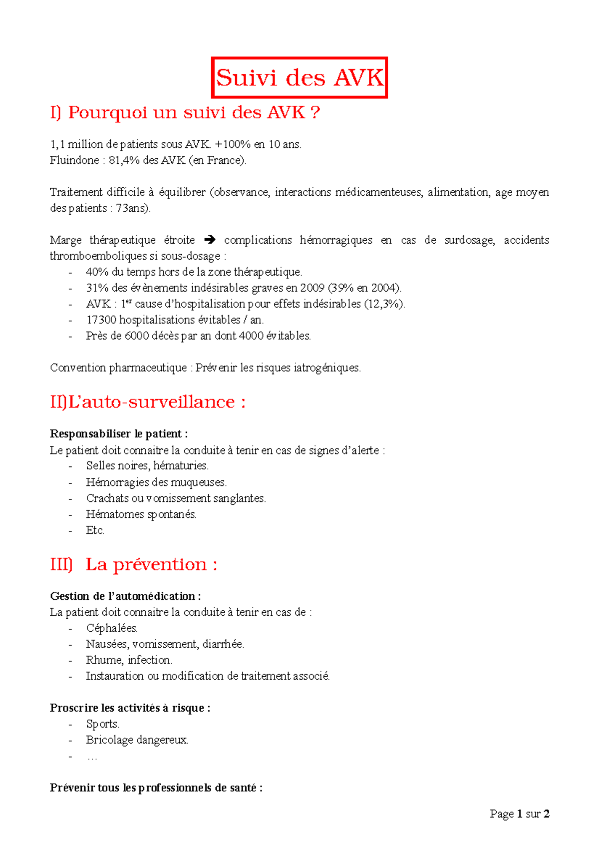 Suivi des AVK - Suivi des AVK I) Pourquoi un suivi des AVK ? 1,1 million de patients sous AVK ...