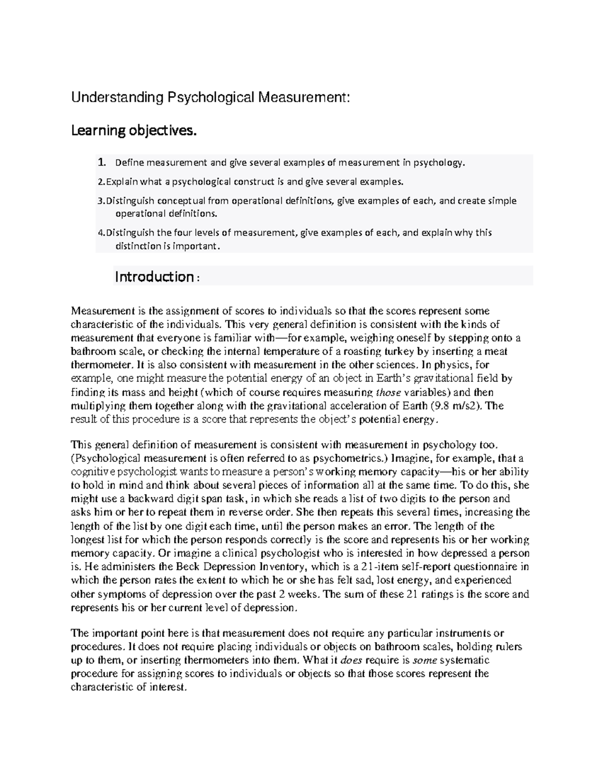 Psychological measurement - Understanding Psychological Measurement ...