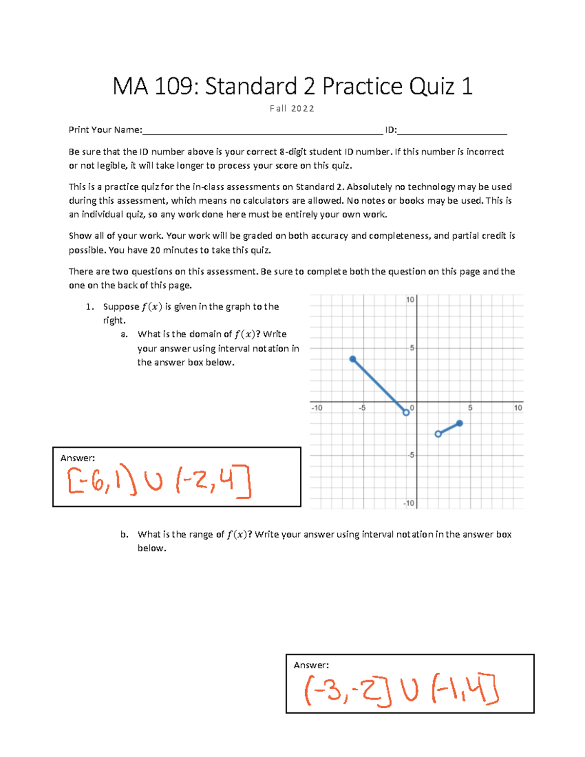 Stand 2- quizzes - MA 109: Standard 2 Practice Quiz 1 Fall 2022 Print ...