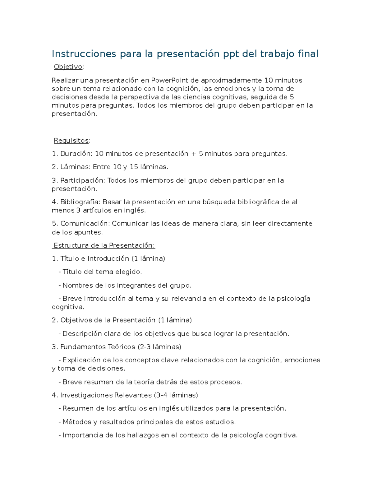 Instrucciones para la presentaci Ã³n ppt del trabajo final 2 - Instrucciones para la ...