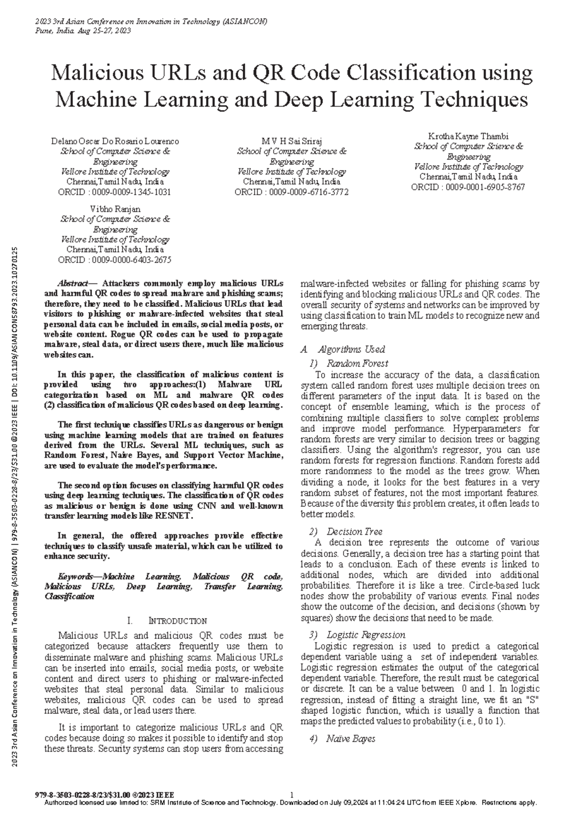 Malicious URLs and QR Code Classification Using Machine Learning and Deep Learning Techniques ...
