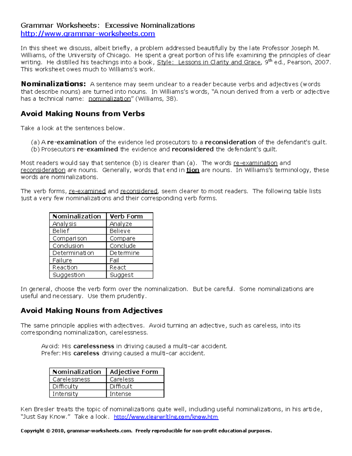 Nominalization - Grammar Worksheets: Excessive Nominalizations grammar ...