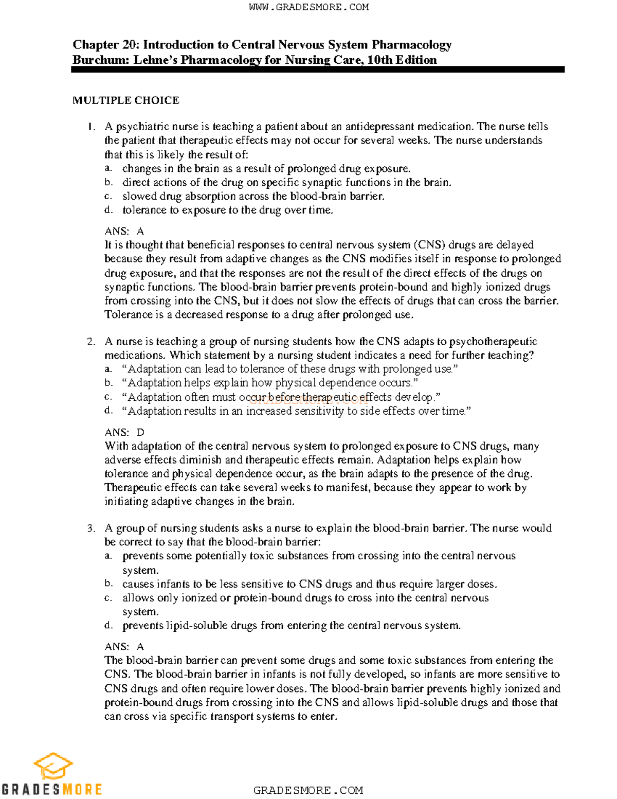 20 - Practice Questions - GRADESMORE Chapter 20: Introduction to ...