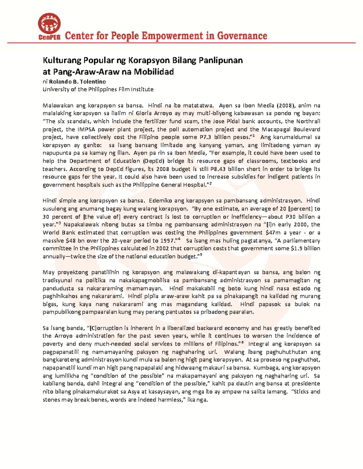 Kulturang Popular ng Korapsyon Bilang Panlipunan at Pang-Araw-Araw na Mobilidad - RBTolentino ...