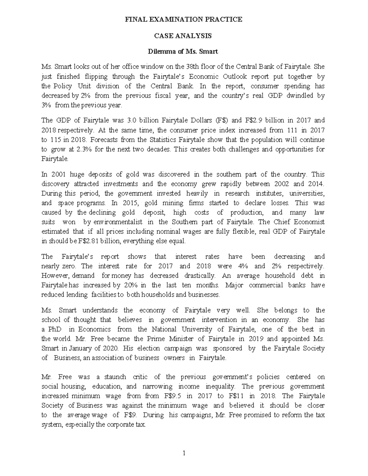 Final Examination - Case Analysis - FINAL EXAMINATION PRACTICE CASE ...