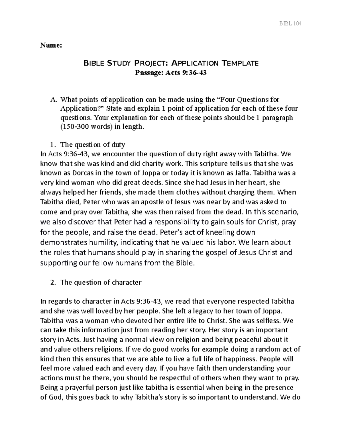Bible Study Project Application - BIBL 104 Name: BIBLE STUDY PROJECT ...