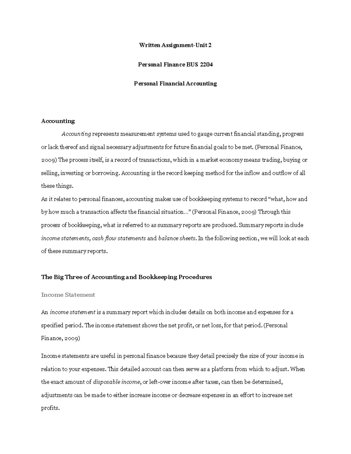 Written Assignment Personal Finance-Unit 2 - Written Assignment-Unit 2 ...