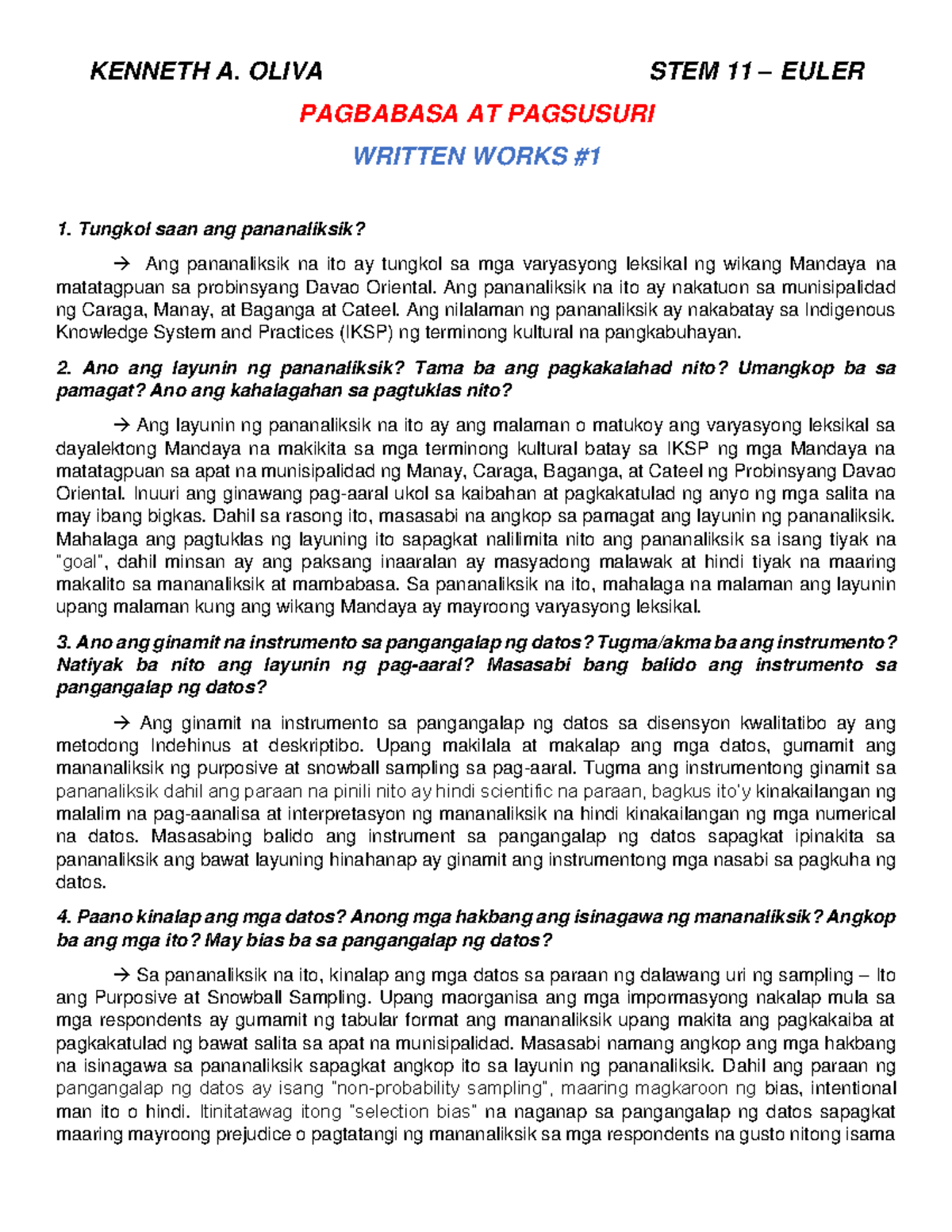 Pagbabasa AT Pagsusuri WW#1 - KENNETH A. OLIVA STEM 11 – EULER PAGBABASA AT PAGSUSURI WRITTEN ...