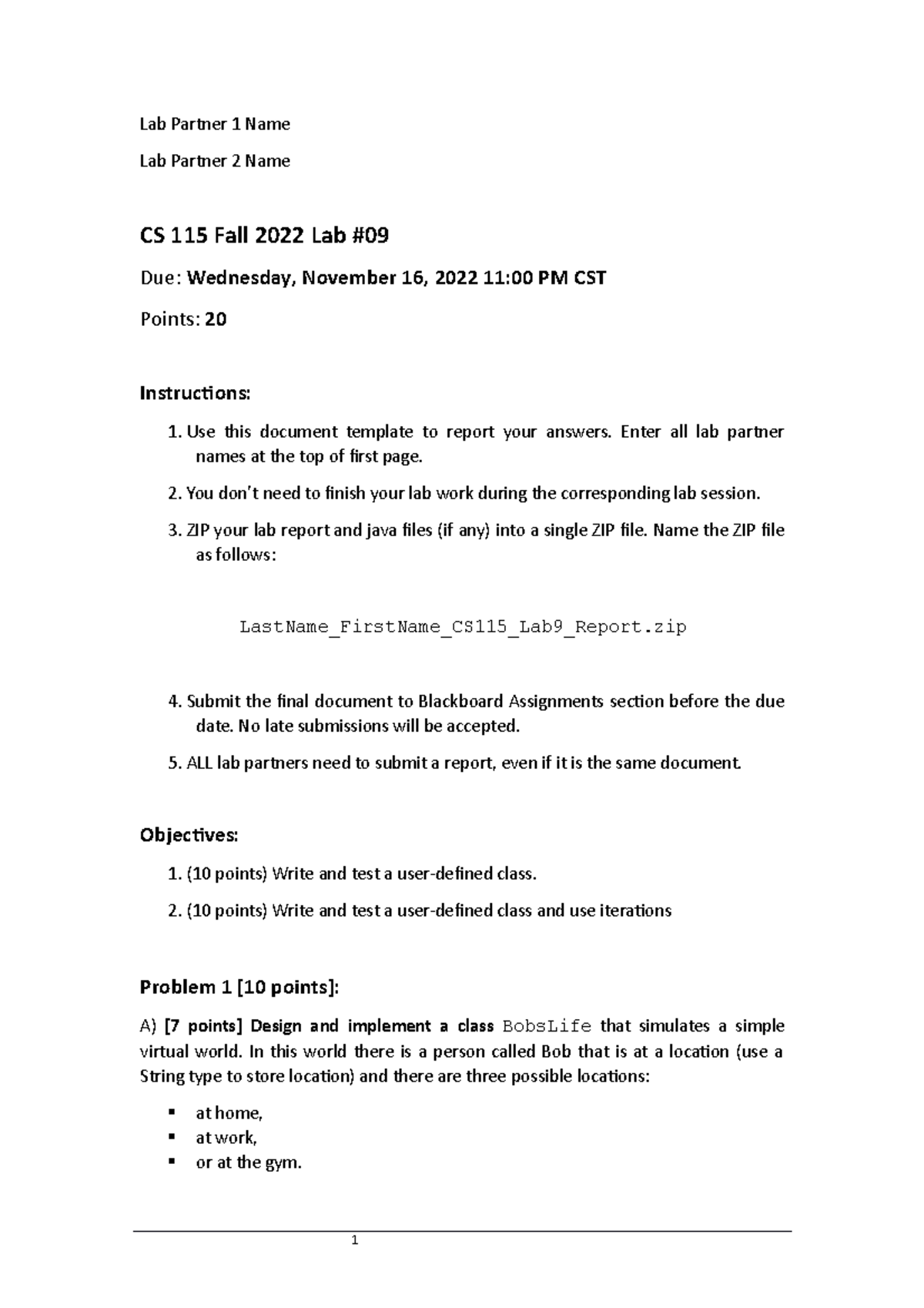 CS115 Fall 2022 Lab09 Description - Lab Partner 1 Name Lab Partner 2 ...