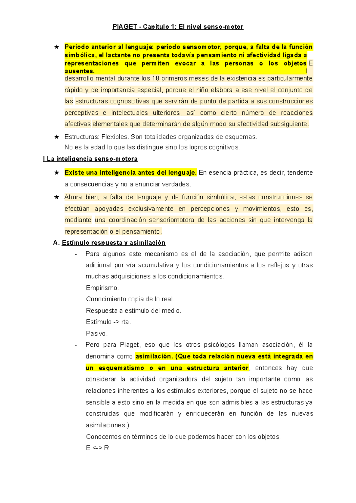 Piaget - Capitulo 1 El nivel senso-motor - ★ Periodo anterior al ...