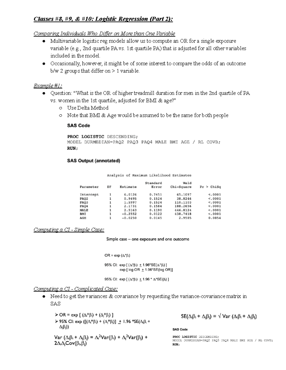 Epi Methods III Logistic Regression (Part 2) - Classes #8, #9, & #10: Logistic Regression (Part ...