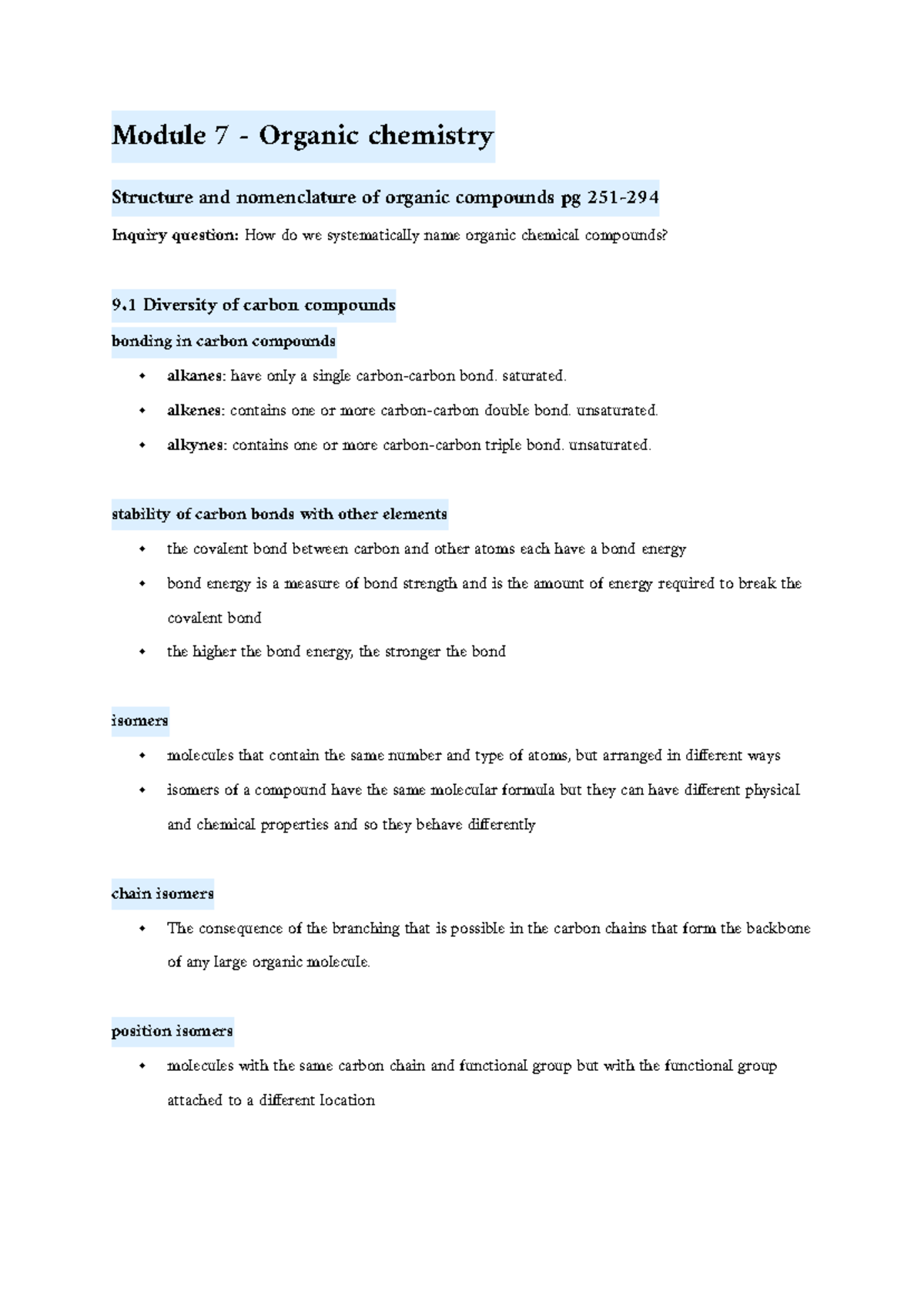 Module 7 - Organic chemistry - Module 7 - Organic chemistry Structure ...