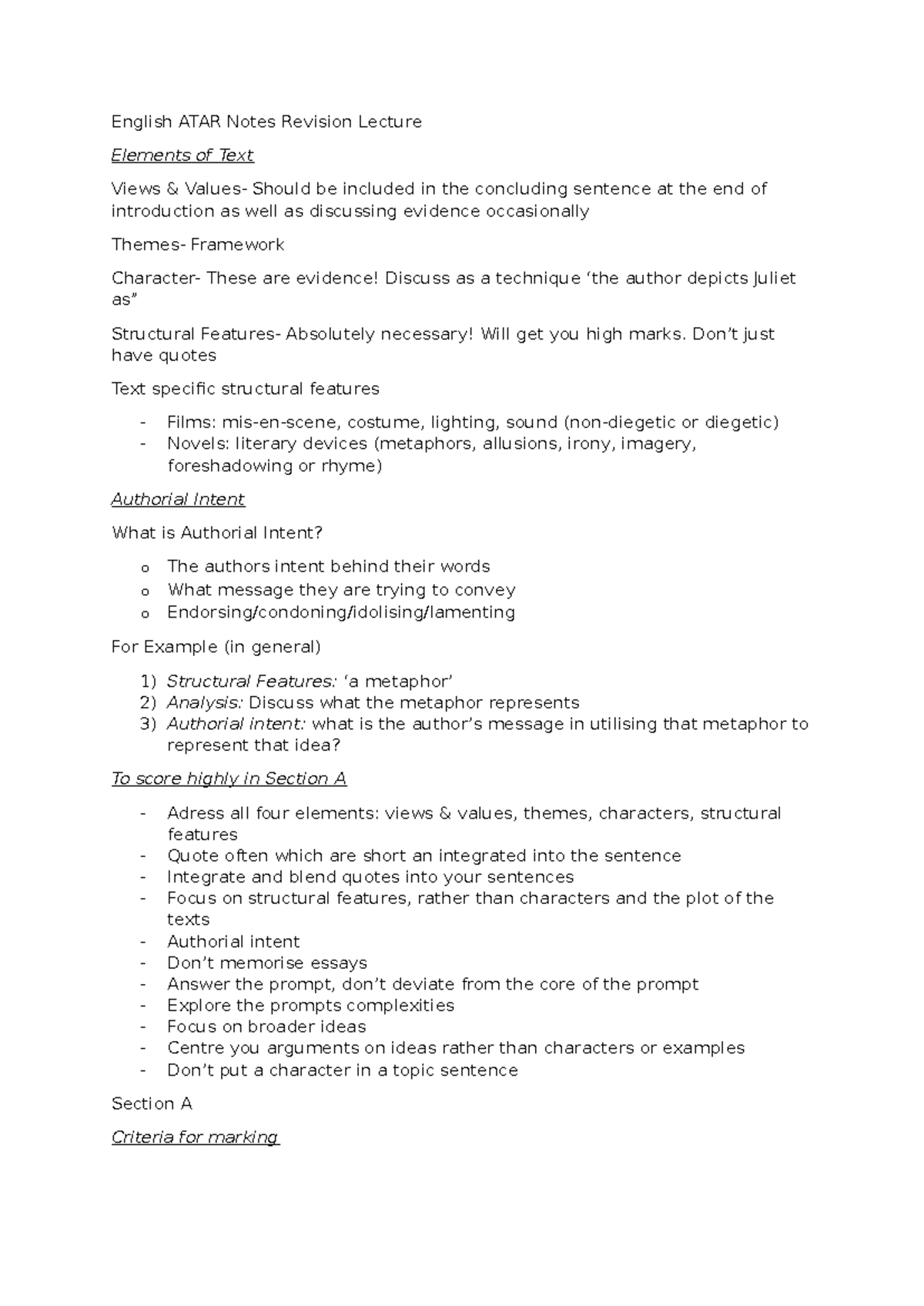 English ATAR Notes Revision Lecture - English ATAR Notes Revision ...