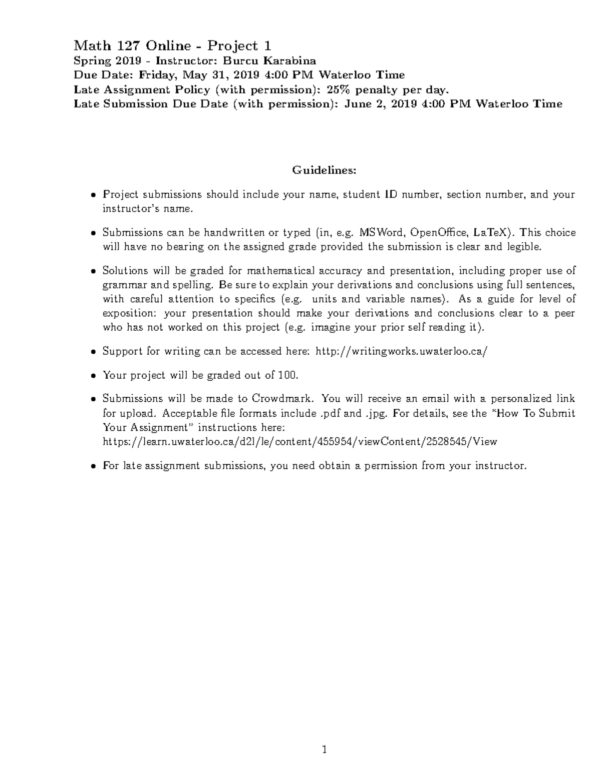 S19 Math 127 Project 1 - Math 127 Online - Project 1 Spring 2019 ...